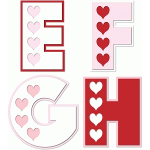 Silhouette Design Store - View Design #74212: hearts alphabet e f g h