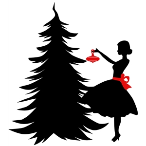 Silhouette Design Store - View Design #35778: girl decorating tree